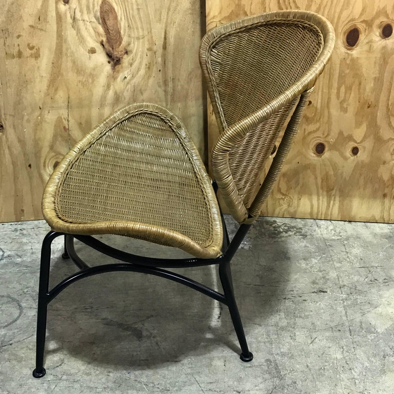 Pair of Midcentury Crescent Shaped Wicker Lounge Chairs, Restored at ...