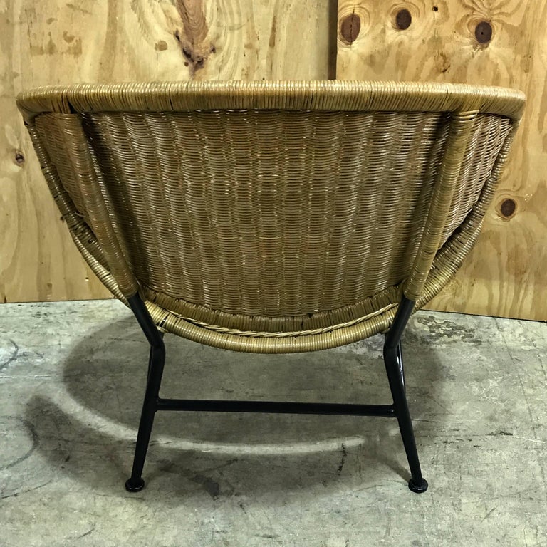 Pair of Midcentury Crescent Shaped Wicker Lounge Chairs, Restored at ...