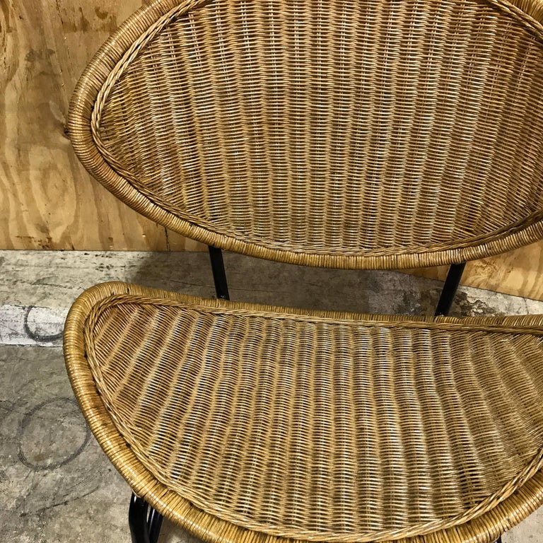 Pair of Midcentury Crescent Shaped Wicker Lounge Chairs, Restored at ...