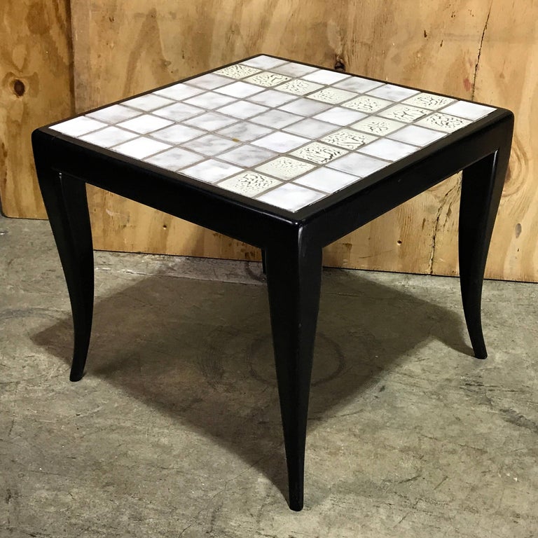 Italian Midcentury White Tiled Side Table For Sale at 1stDibs