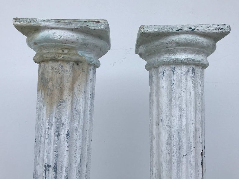 Pair of Tall Distressed Painted Doric Order Columns at 1stDibs