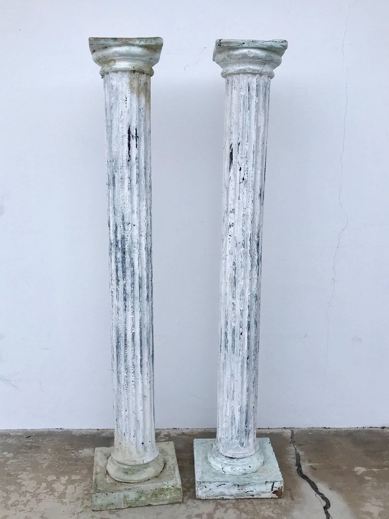 Pair of Tall Distressed Painted Doric Order Columns at 1stDibs
