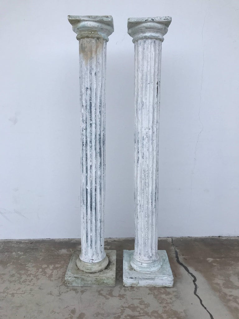 Pair of Tall Distressed Painted Doric Order Columns at 1stDibs