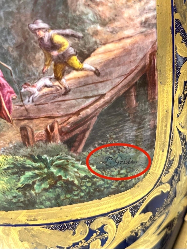 19th Century Sevres Cobalt and Ormolu Louis XIII Hunt Scene Vase and ...