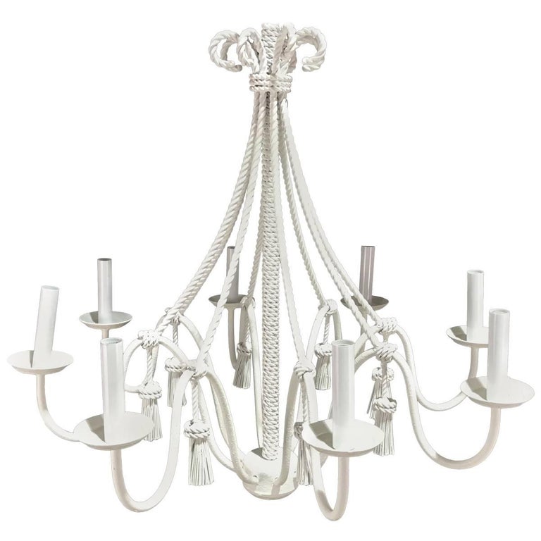 Iron Rope and Tassel Motif Eight-Light Chandelier in White at 1stDibs