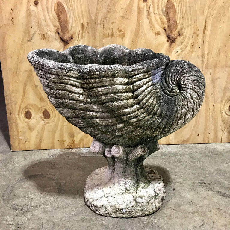 Vintage Cast Stone Nautilus Shell Planter For Sale at 1stDibs