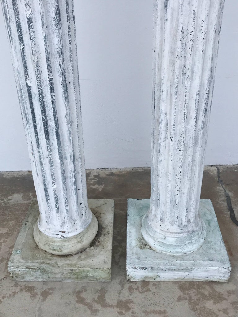 Pair of Tall Distressed Painted Doric Order Columns at 1stDibs