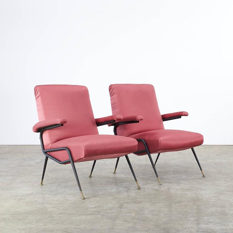 1960s Italian Design Chair in Old Red Fabric, Set of Two For Sale at ...