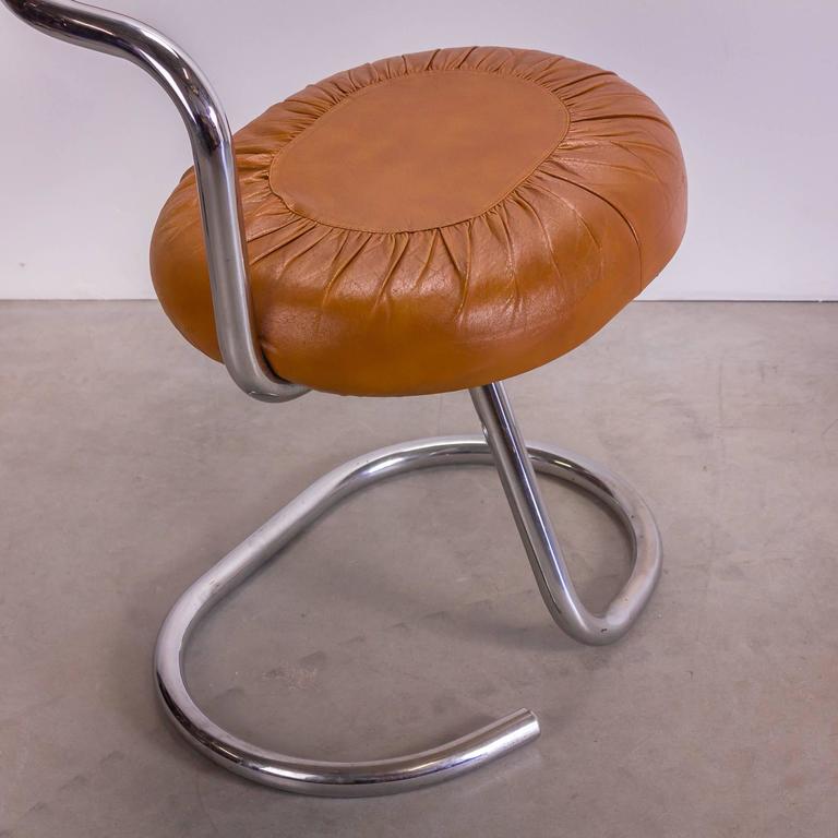 1970s Giotto Stoppino Chair / Stool 'Cobra' Cognac, Set of Six at 1stDibs