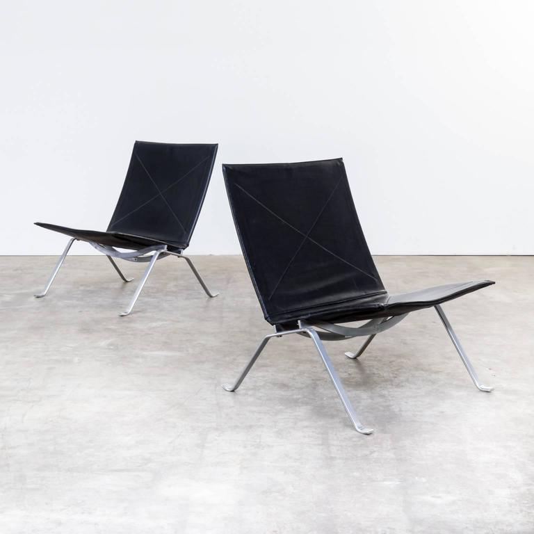 Poul Kjaerholm PK22 Black Leather Fauteuil for Fritz Hansen, Set of Two For Sale at 1stDibs