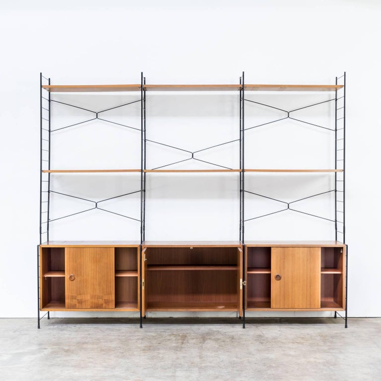 WHB Wall Unit, Metal and Teak, Three Cabinets and Shelves For Sale at ...