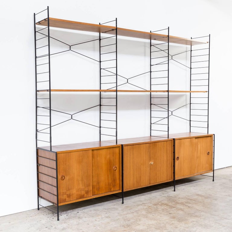 WHB Wall Unit, Metal and Teak, Three Cabinets and Shelves For Sale at ...