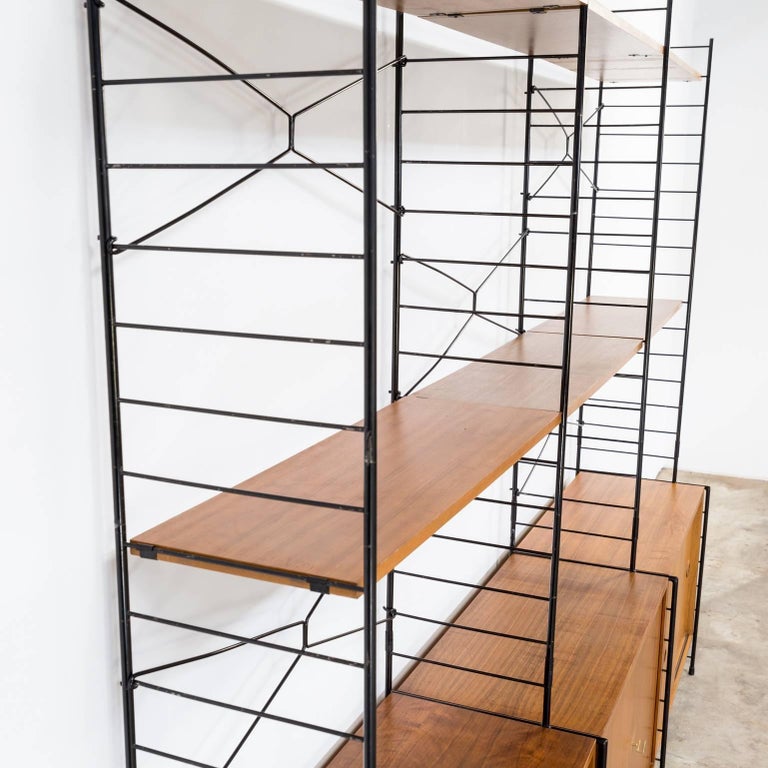 WHB Wall Unit, Metal and Teak, Three Cabinets and Shelves For Sale at ...