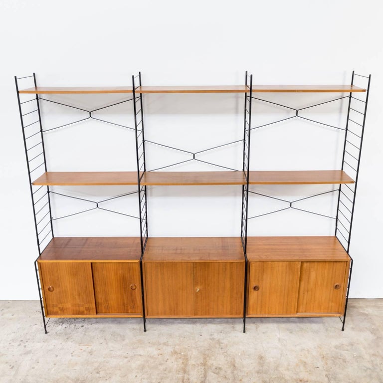 WHB Wall Unit, Metal and Teak, Three Cabinets and Shelves For Sale at ...