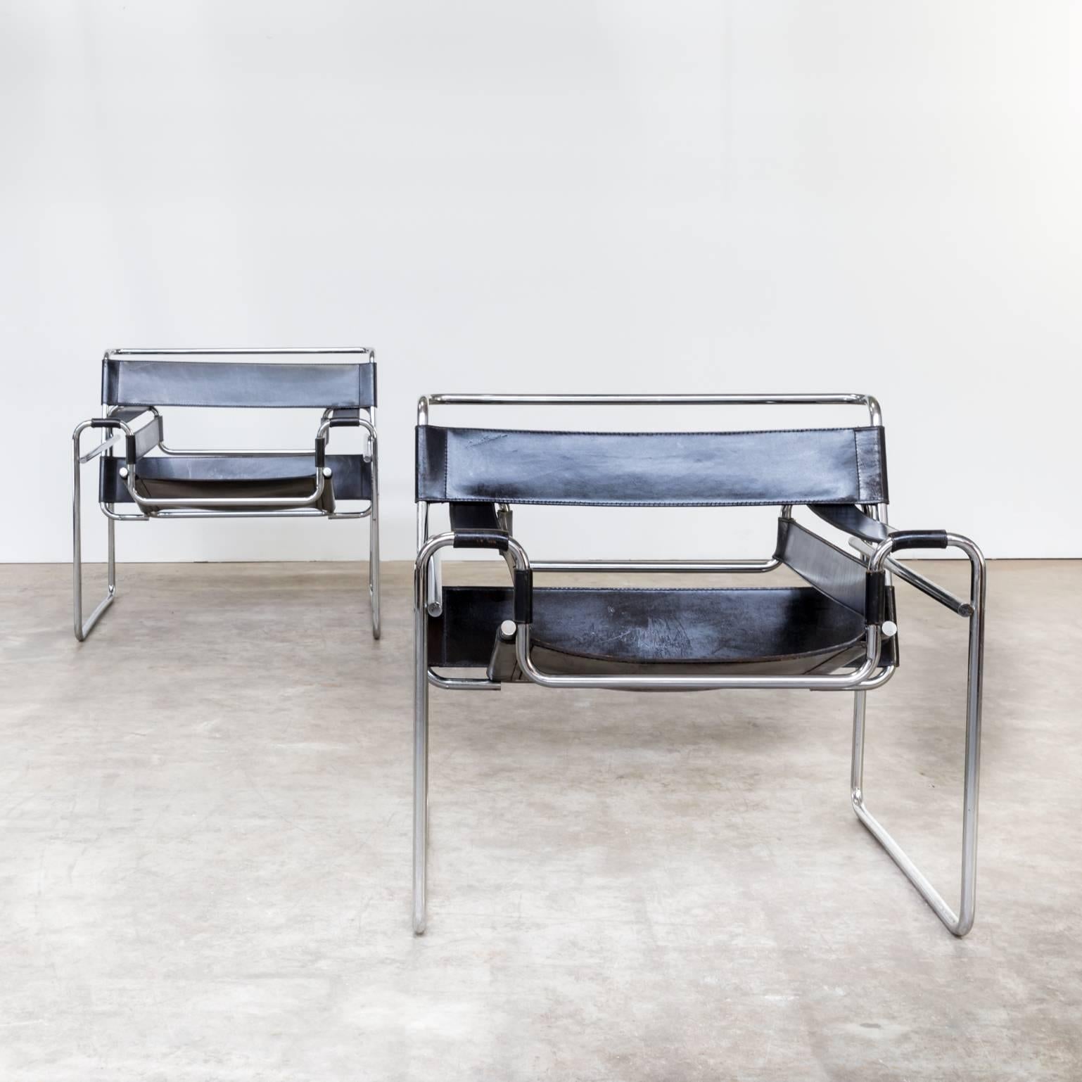 Marcel Breuer “Wassily’ B3 Chairs Black Leather, Set of Two For Sale at ...