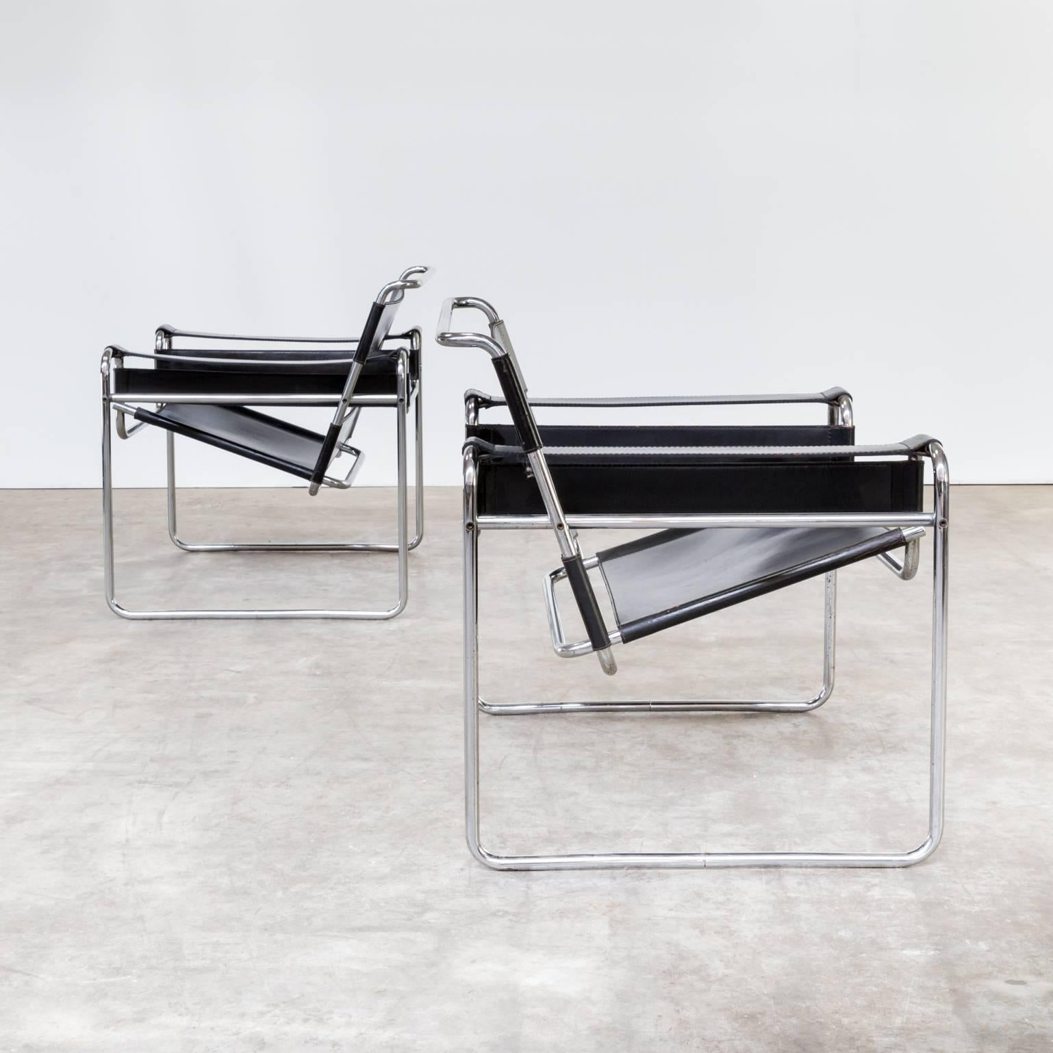 Marcel Breuer “Wassily’ B3 Chairs Black Leather, Set of Two For Sale at ...