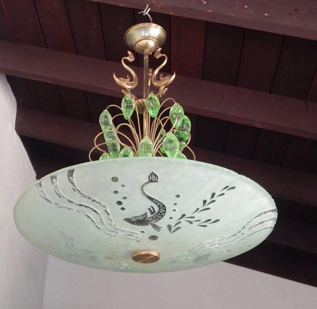 Swedish Art Deco Fish Themed Hanging Fixture by Orrefors, circa 1920 at ...