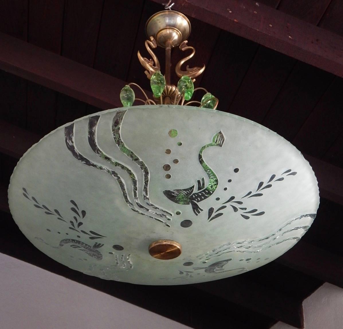 Swedish Art Deco Fish Themed Hanging Fixture by Orrefors, circa 1920 at ...