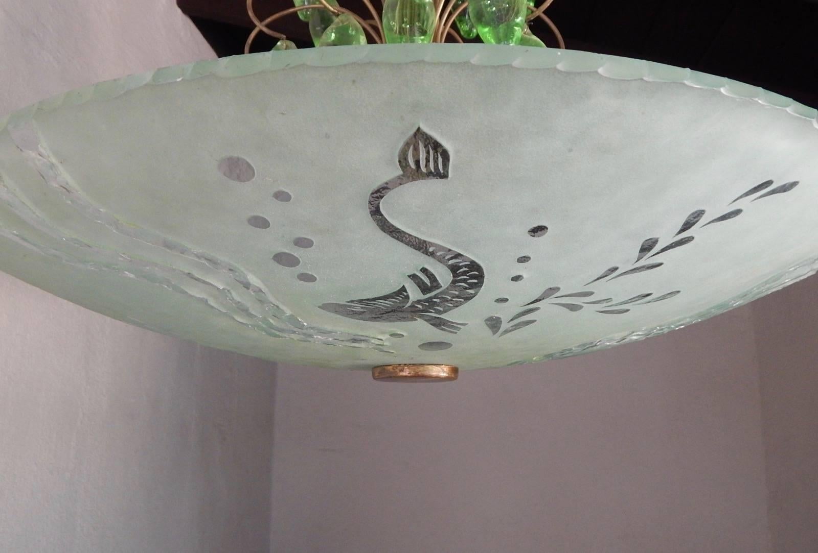 Swedish Art Deco Fish Themed Hanging Fixture by Orrefors, circa 1920 at ...