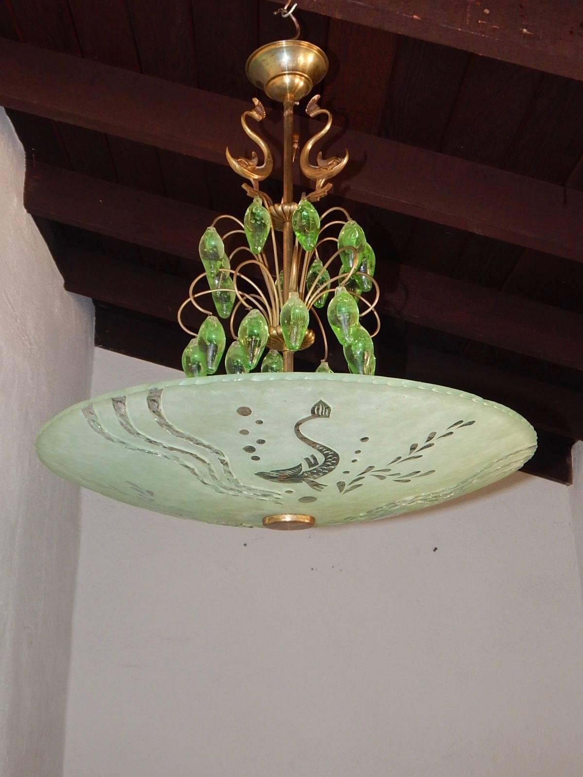 Swedish Art Deco Fish Themed Hanging Fixture by Orrefors, circa 1920 at ...