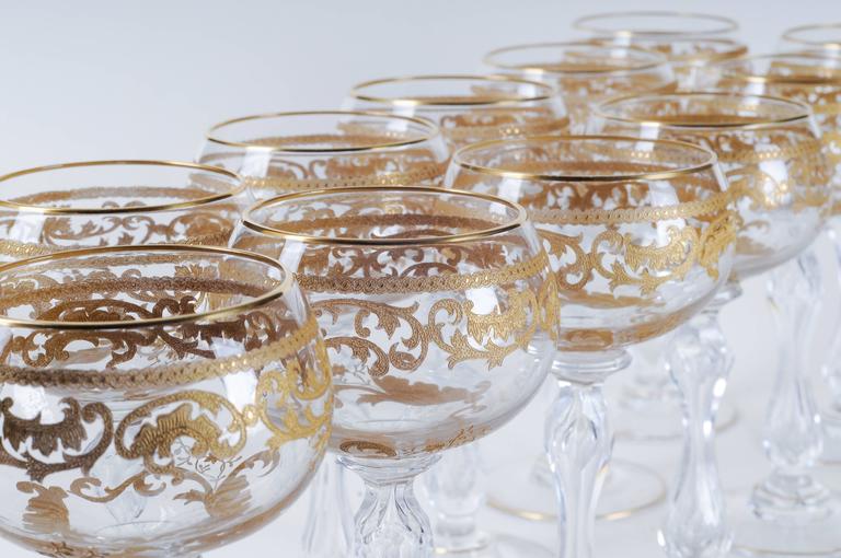 Set of 12 Saint Louis Clear Crystal Gold and Crusted Wine Hocks For ...