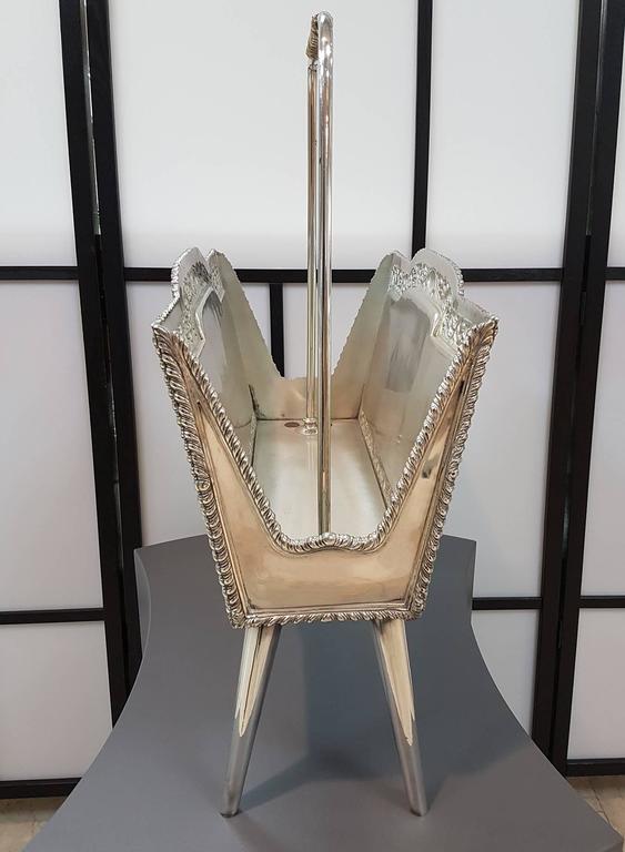 20th Century Italian Solid Silver e precious wood Magazine Rack. Made ...