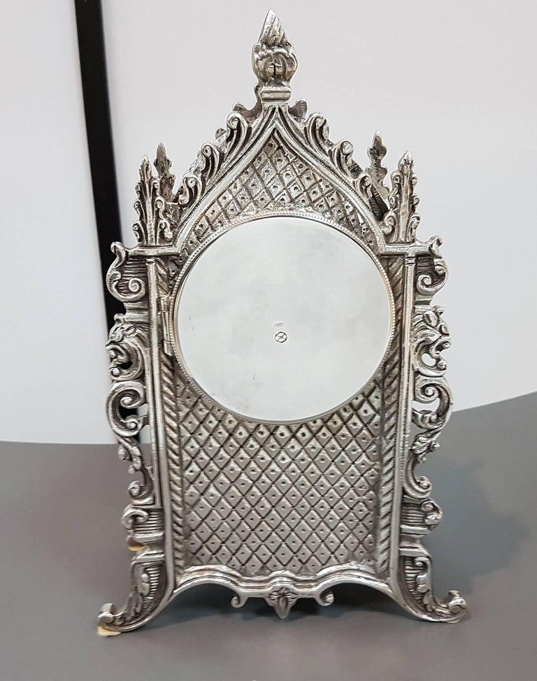 20th Century Italian Gothic revival Silver Table Clock For Sale at 1stDibs