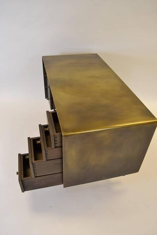 Custom Bent Office/Writing Desk, Made of Bronze and Walnut Drawers For ...