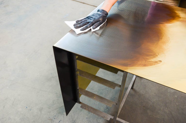 Custom Bent Office/Writing Desk, Made of Bronze and Walnut Drawers For ...