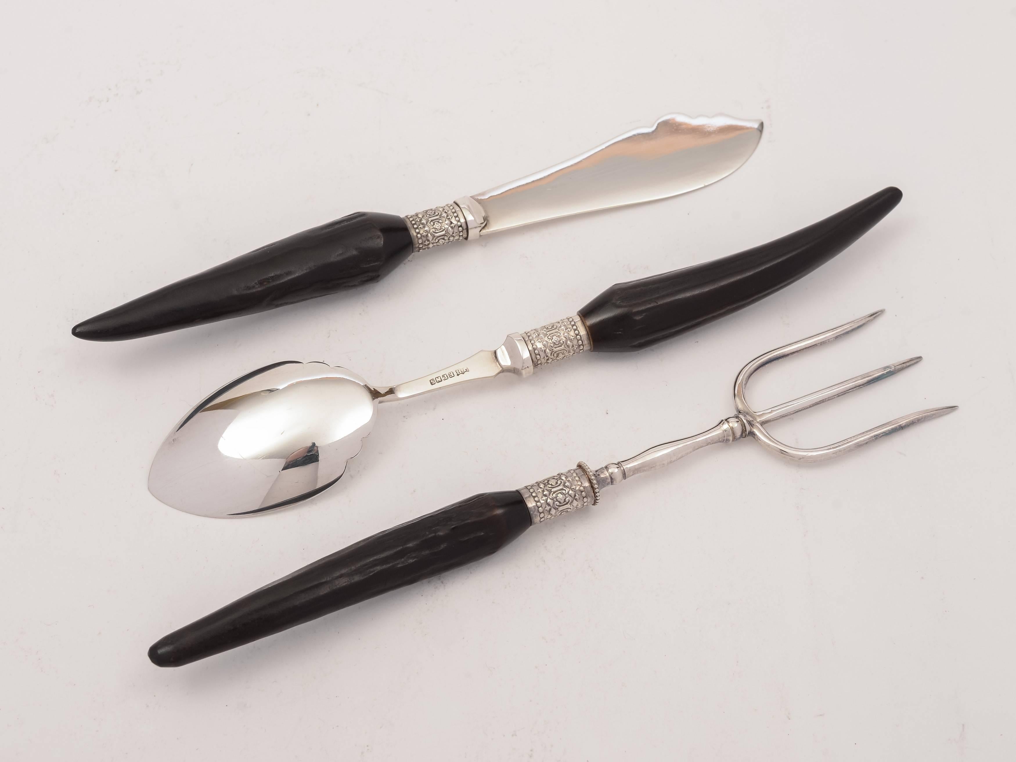 20th Century Antler Handled Serving Set in Case For Sale at 1stDibs