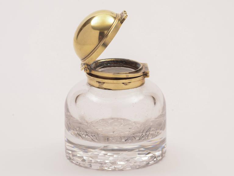 19th Century Victorian Glass and Brass Betjemann's Partners Inkpot For ...