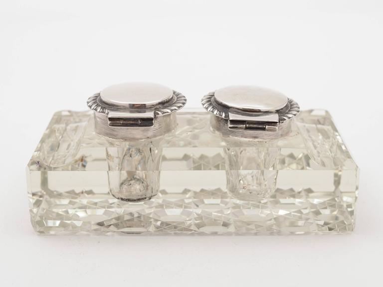 20th Century Edwardian Silver Topped Cut-Glass Double Ink Pot at 1stDibs