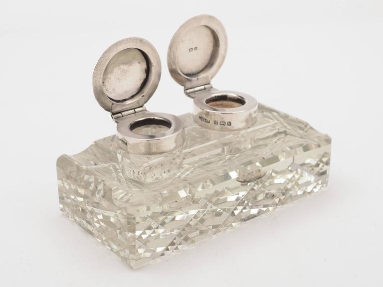 20th Century Edwardian Silver Topped Cut-Glass Double Ink Pot at 1stDibs