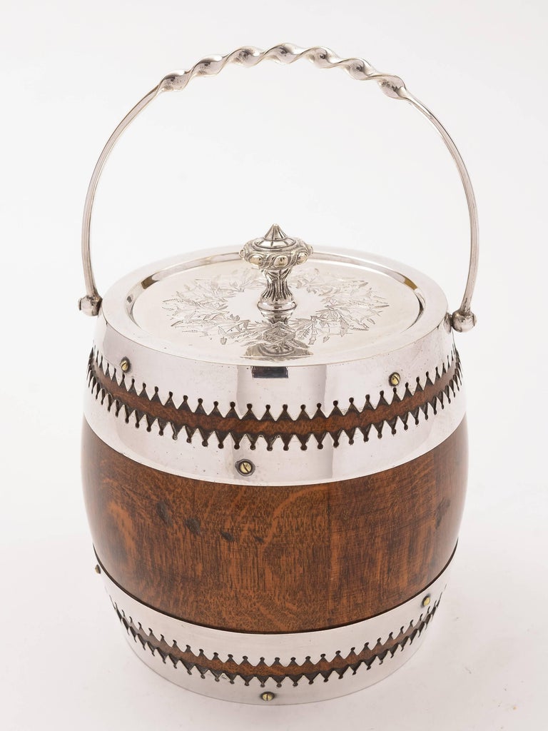 Victorian Oak and Silver Plated Biscuit Barrel, circa 1890 at 1stDibs