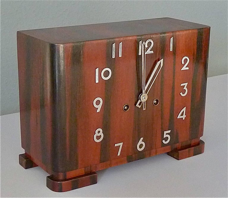 Great Art Deco Bauhaus Wood Chrome Mantle Desk Clock 1930 Kienzle ...