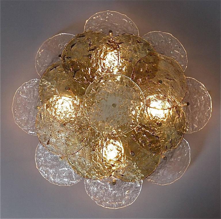Large Mazzega Murano Textured Glass Disc Flush Mount Chandelier, Carlo ...