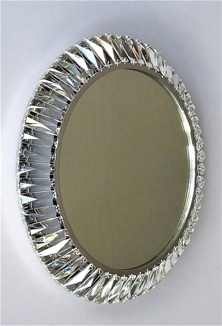 Precious Round Illuminated Palwa Wall Mirror Chrome Faceted Crystal ...