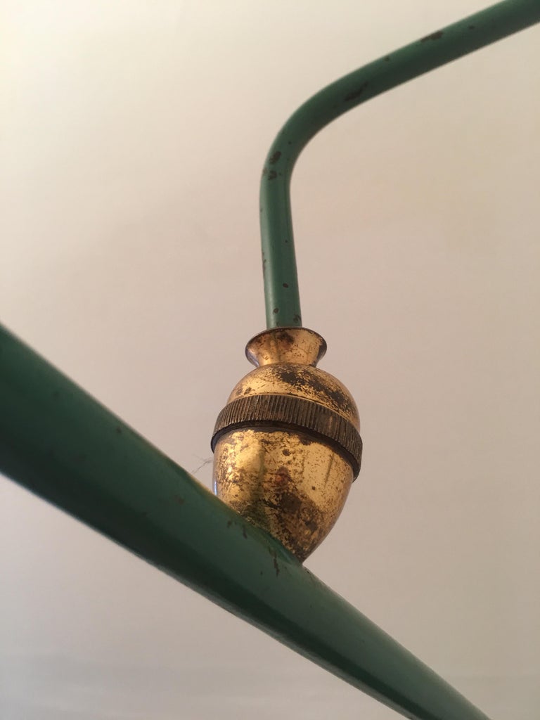 Arlus Green and Gilt Counter Balance Swing Arm Wall Lamp, French 1950s ...