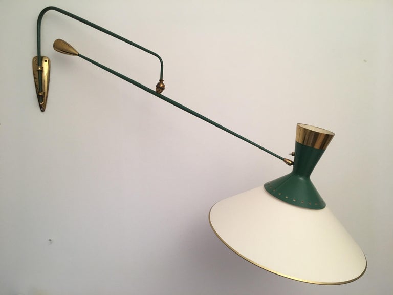 Arlus Green and Gilt Counter Balance Swing Arm Wall Lamp, French 1950s ...