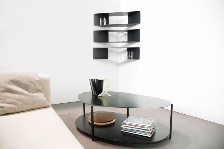 Contemporary Minimal Sculptural Metal Black Corner Shelf, USA, in Stock ...