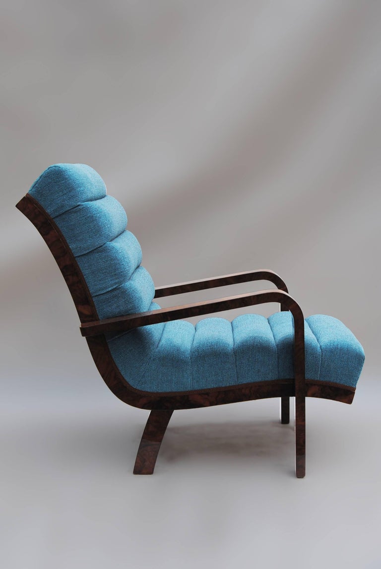 Art Deco Blue Armchair with Tabourette. For Sale at 1stDibs