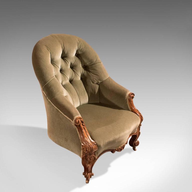 19th Century Antique Salon Chair, Early Victorian Button Back at ...