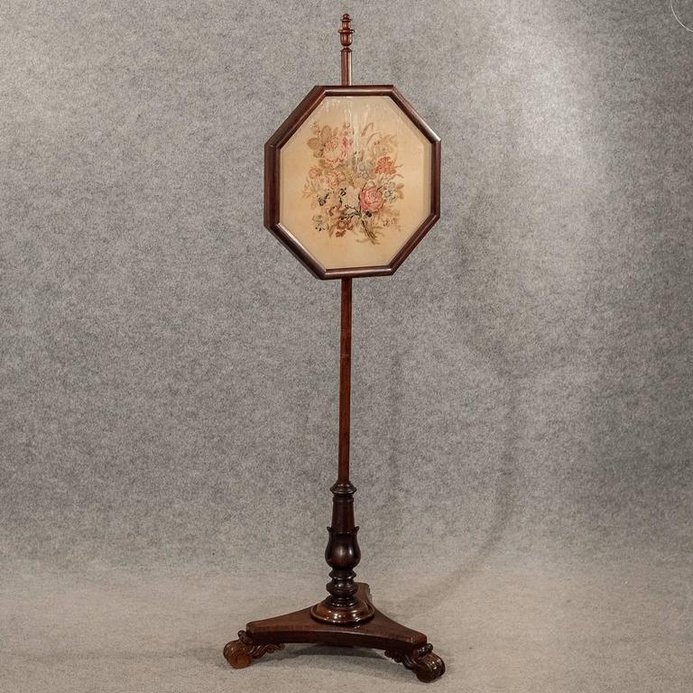 Antique Pole Screen Needlepoint Tapestry Stand Rosewood Regency, circa ...