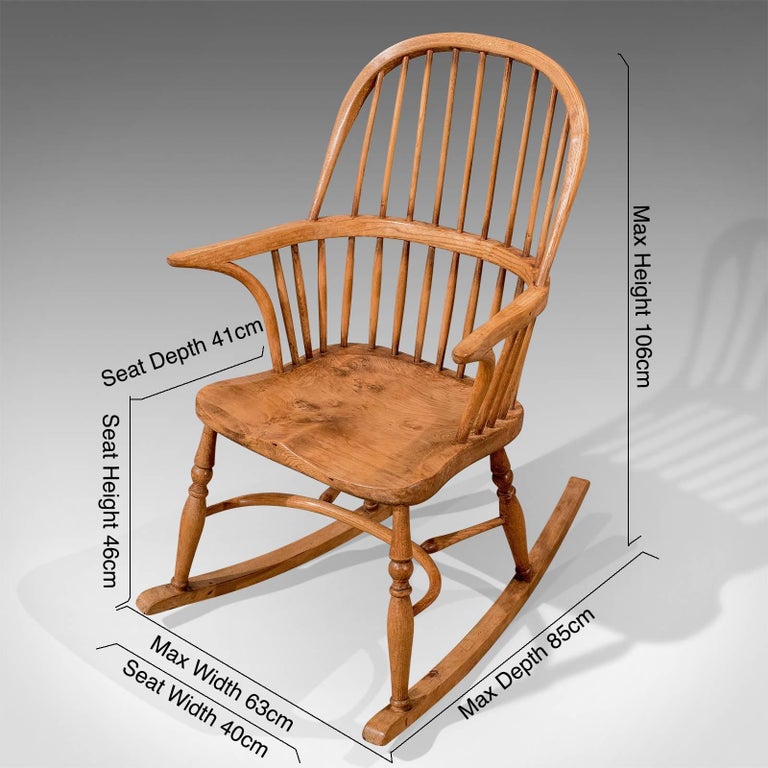 Antique Windsor Rocking Chair Ash and Elm, Crinoline Stretcher, English ...