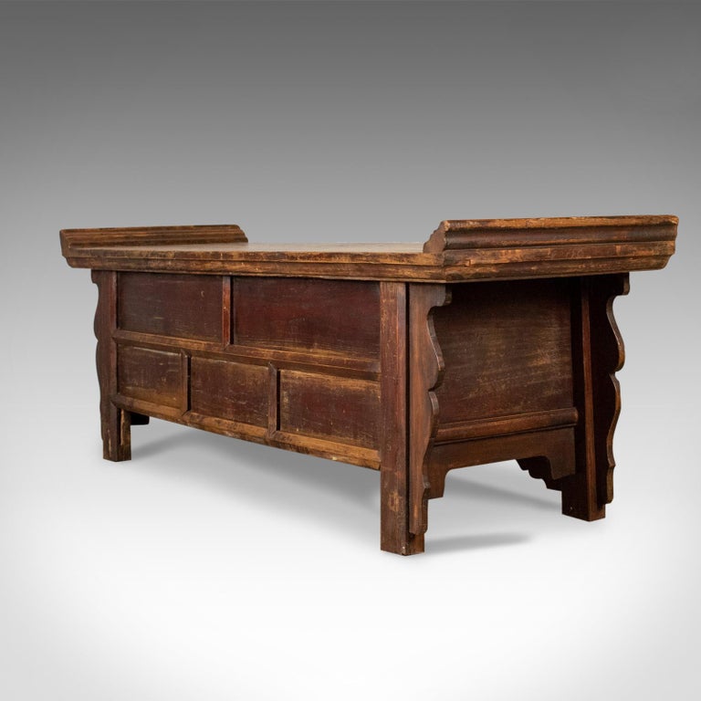 Midcentury Chinese Elm Low Cabinet-Seat, Broad Bench, Storage, 20th ...