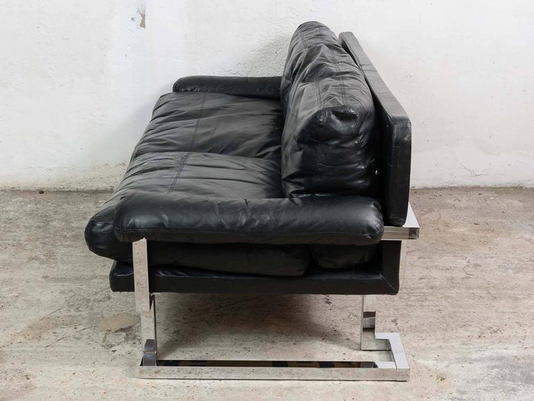1970s Pieff Midcentury Mandarin Sofa in Chrome and Black Leather by Ted ...