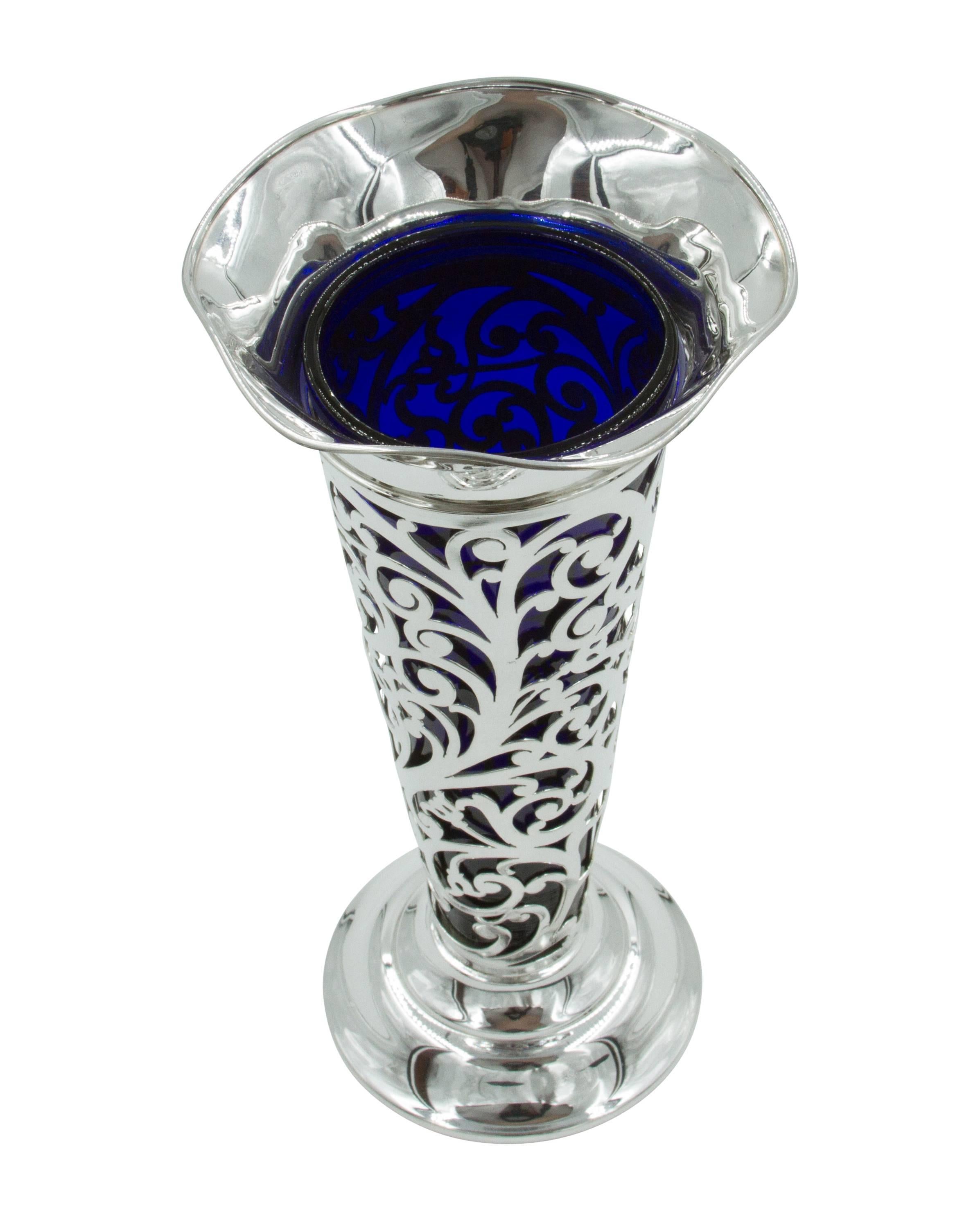 Pair of Sterling Vases with Cobalt Liners at 1stDibs | vase liners