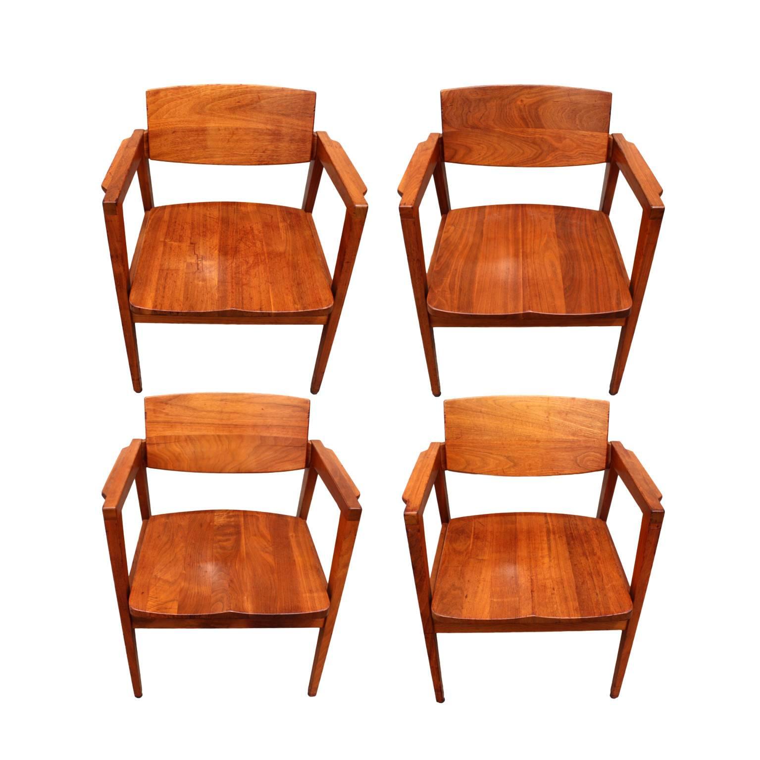 Set of Four Mid-Century Walnut Modern Armchairs by Gunlocke at 1stDibs