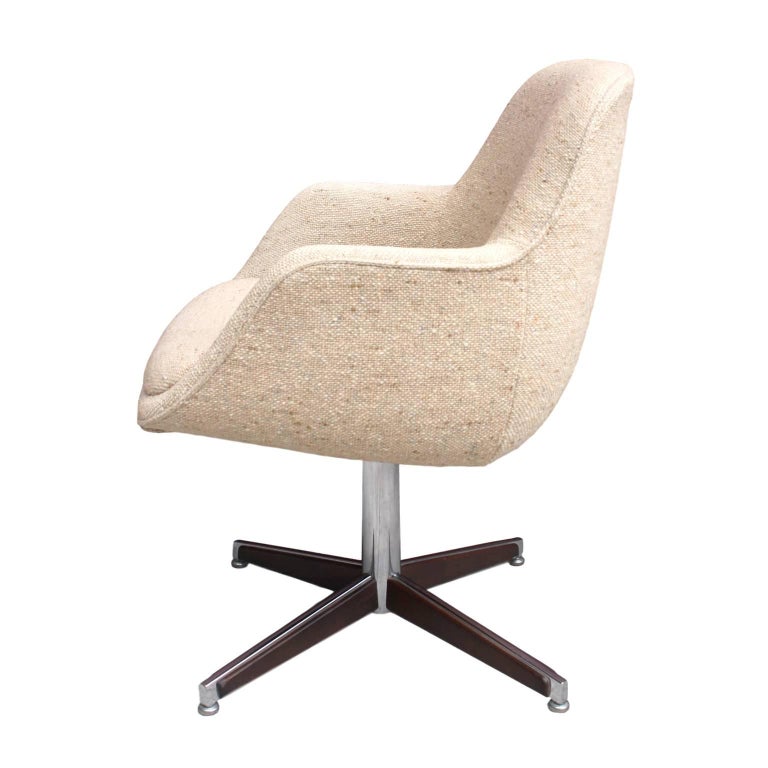 1960s, Mid-Century Modern Walnut and Chrome Desk Chair with Cream ...