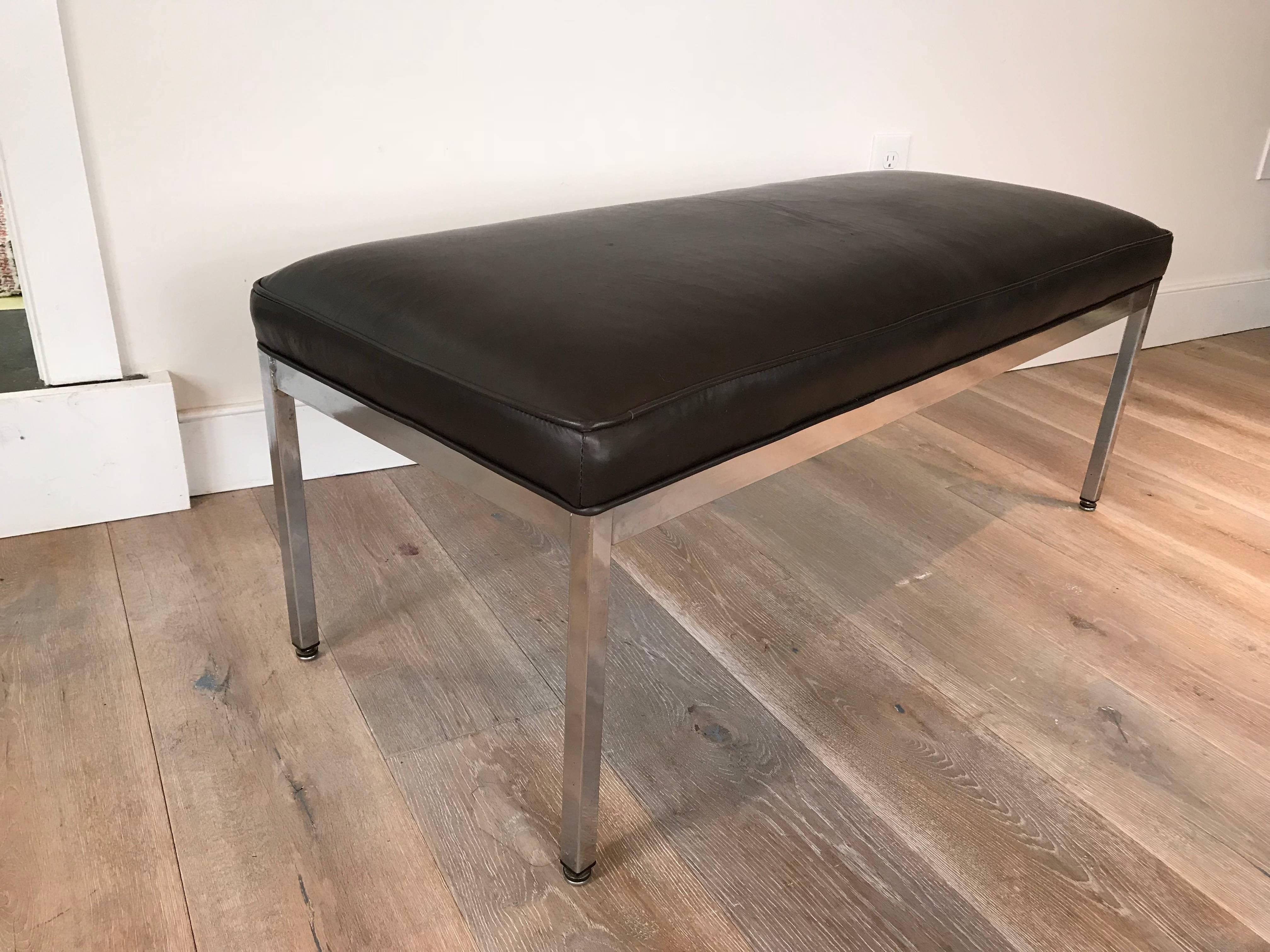 Leather Upholstered Chrome Bench at 1stDibs